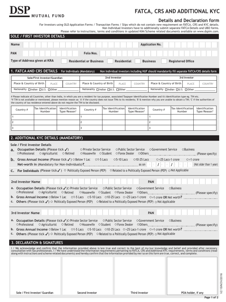 Additional Kyc Fatca Crs Updation Form | PDF | Taxes | Economies
