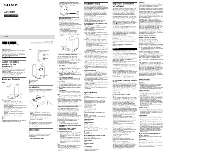 Sony SW5 Operating Instructions | PDF | Mains Electricity | Loudspeaker