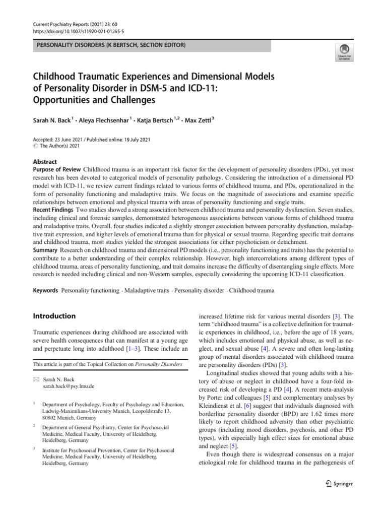 Childhood Traumatic Experiences and Dimensional Models of Personality ...