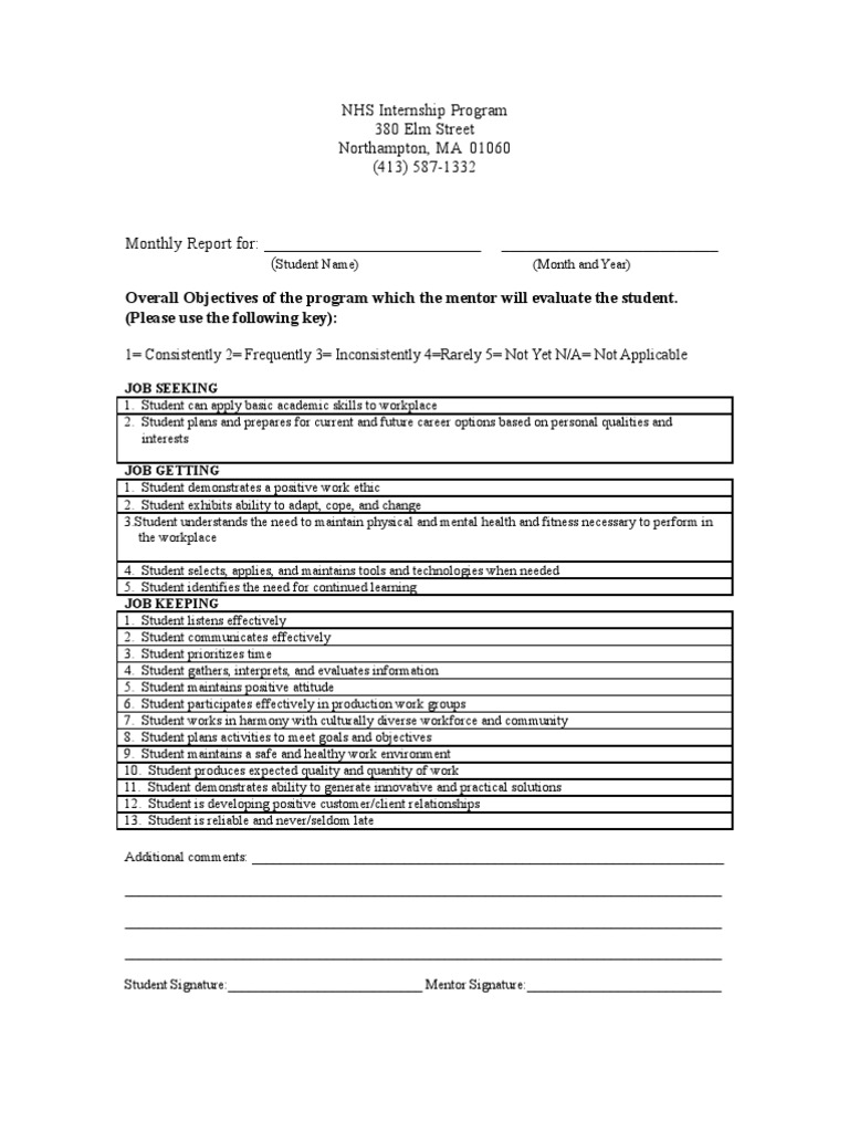 Monthly Evaluation Form | PDF | Mentorship | Students