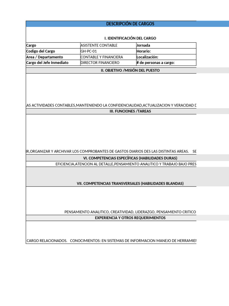 Formato de Perfil de Cargo de Asitente Contable | PDF