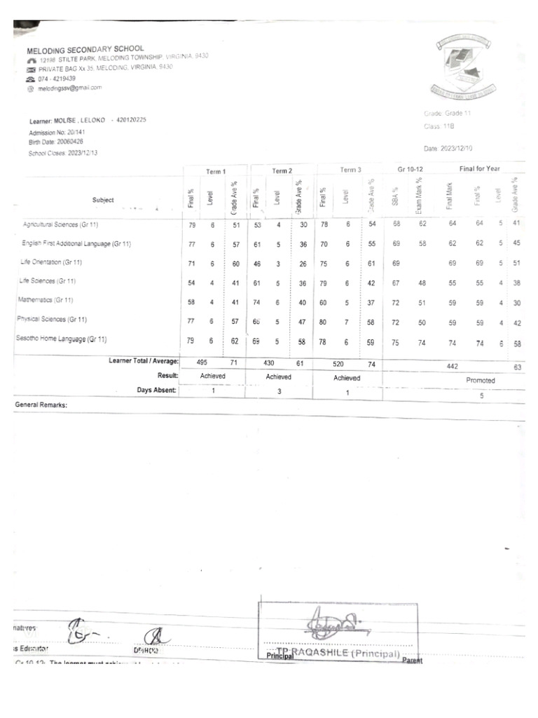 Grade 11 and 12 Report | PDF