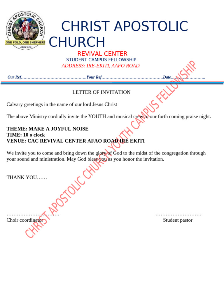 CAC Revival Night Invitation Letter | PDF