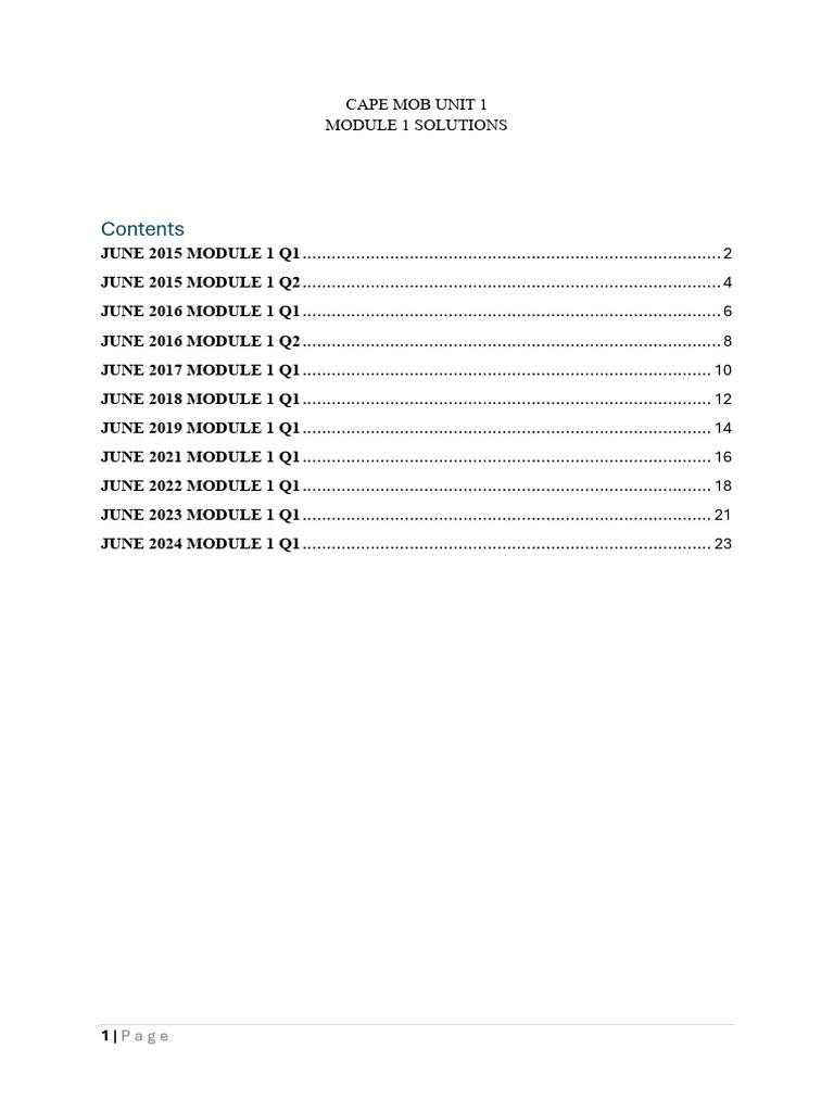 CapeMOB Unit 1 P2 Module 1 Solutions 2015-2024 | PDF | Multinational ...