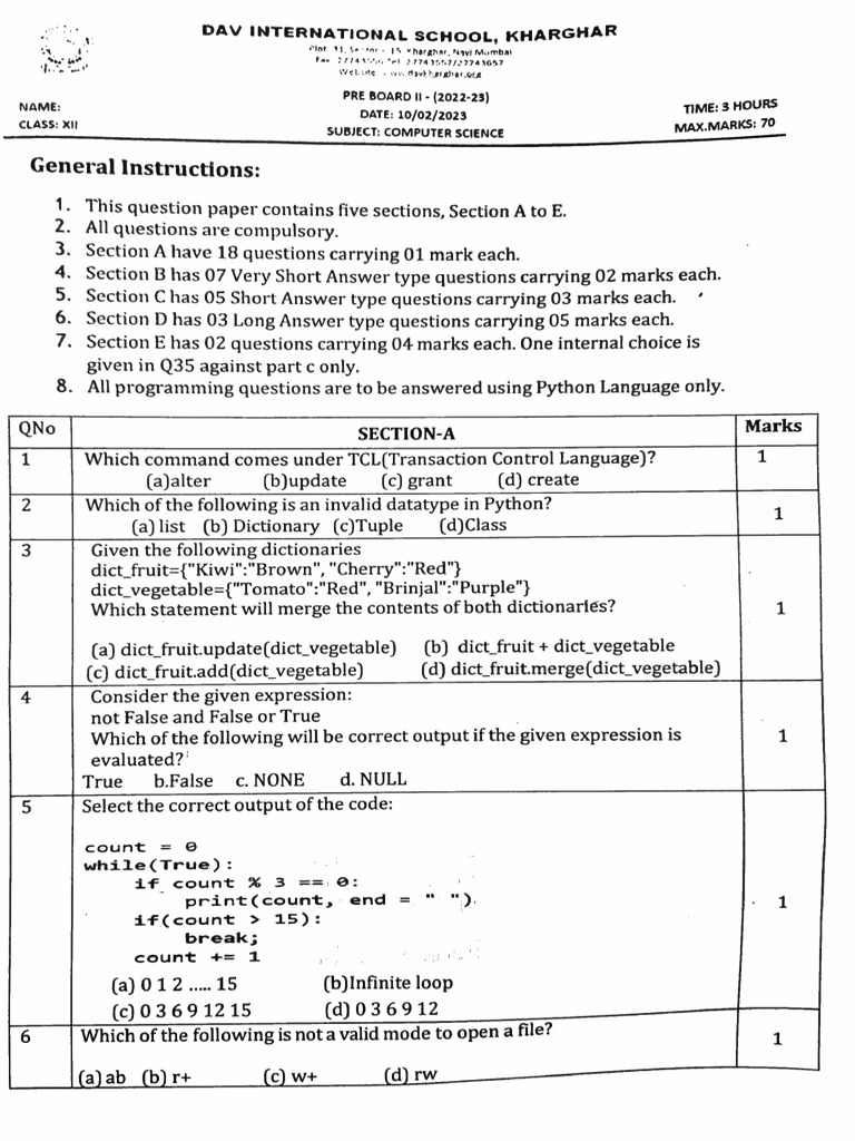CS Preboard 2 (Dav) | PDF
