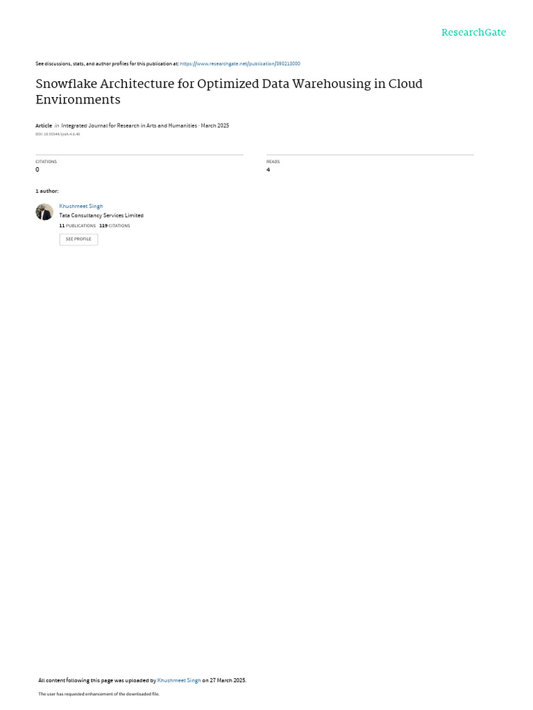 Snowflake Architecturefor Optimized Data Warehousingin Cloud Environments | PDF | Cloud ...