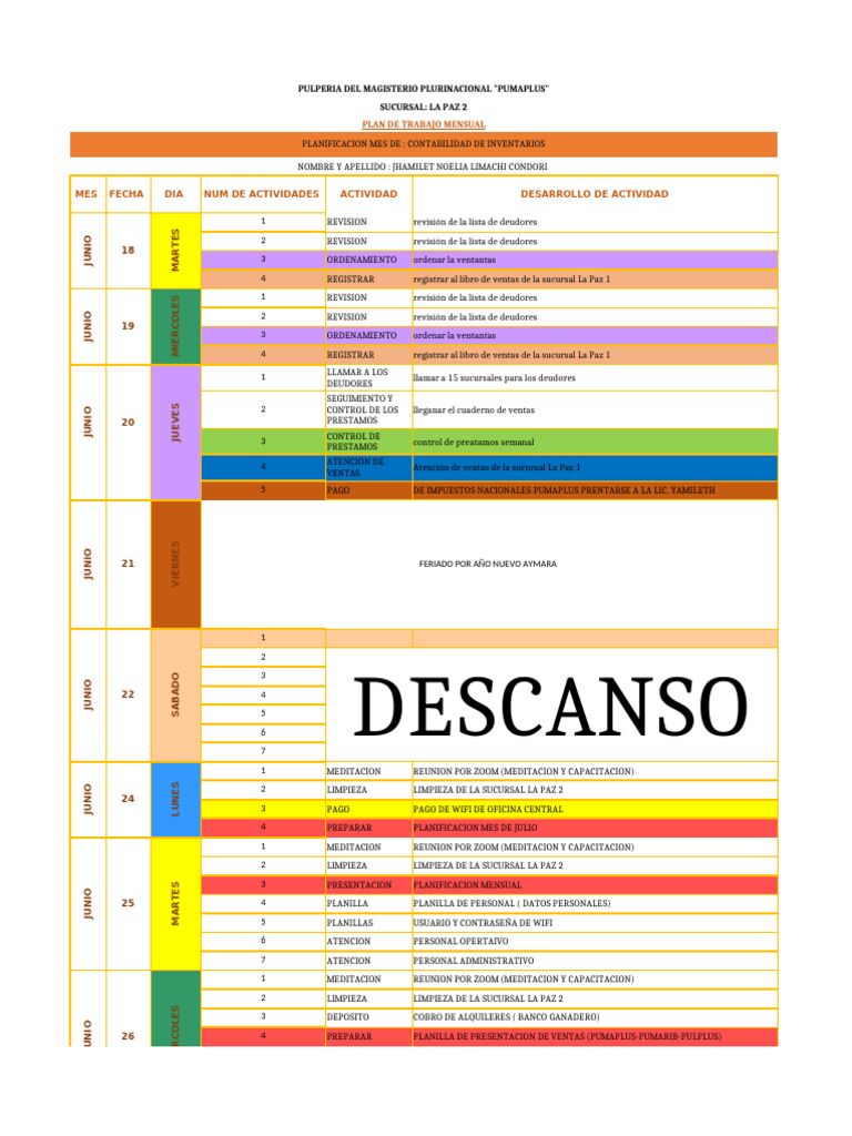 Planificacion Del Mes de Junio | PDF