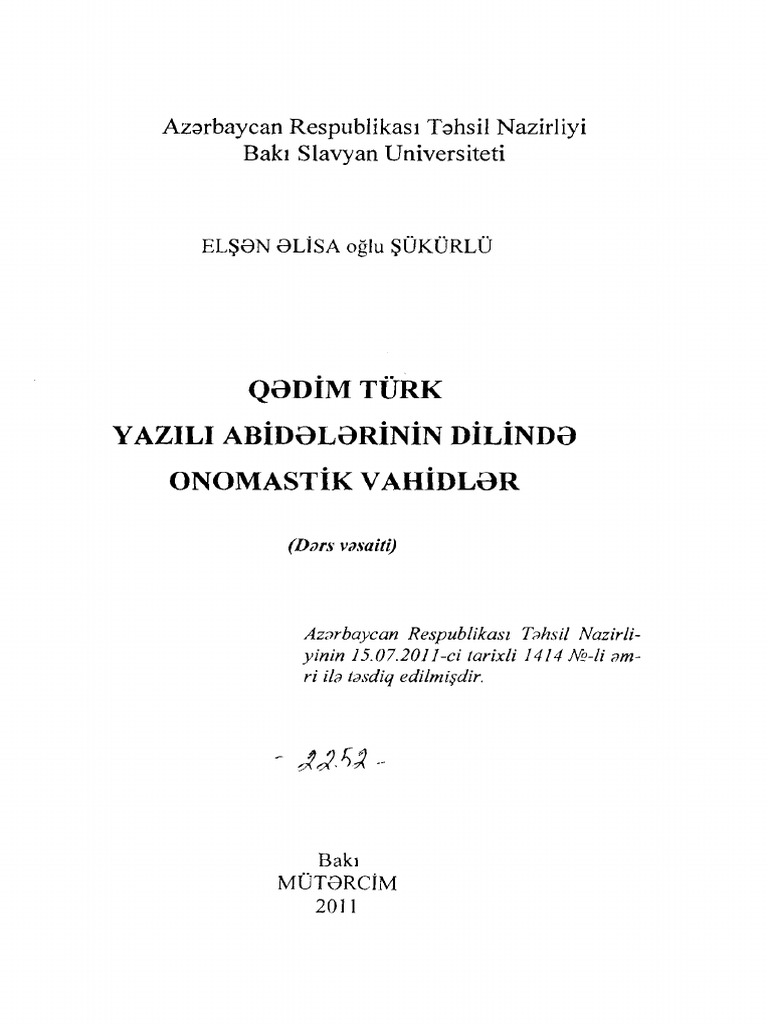 1285-Qedim Turk Yazili Abidelerinin Dilinde Onomastik Vahidler-Elshe ...