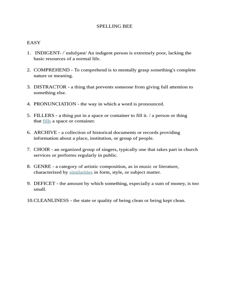 Spelling Bee Vocabulary Guide | PDF