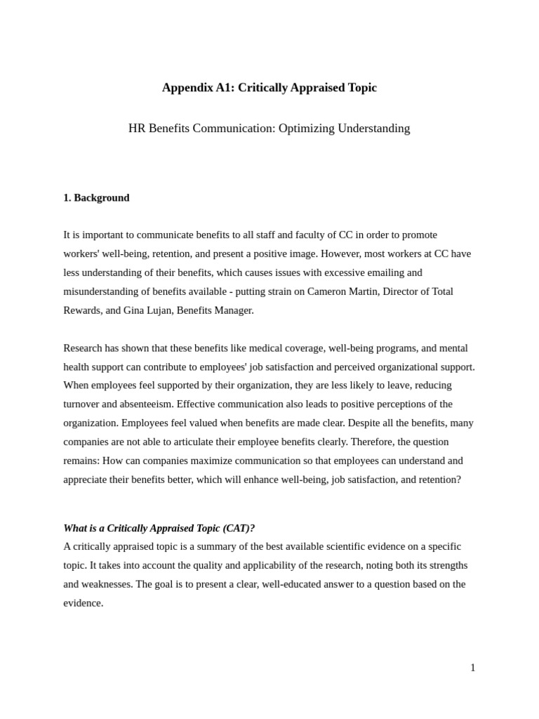Appendix A1 CAT final copy (Critically Appraised Topic - Scientific ...