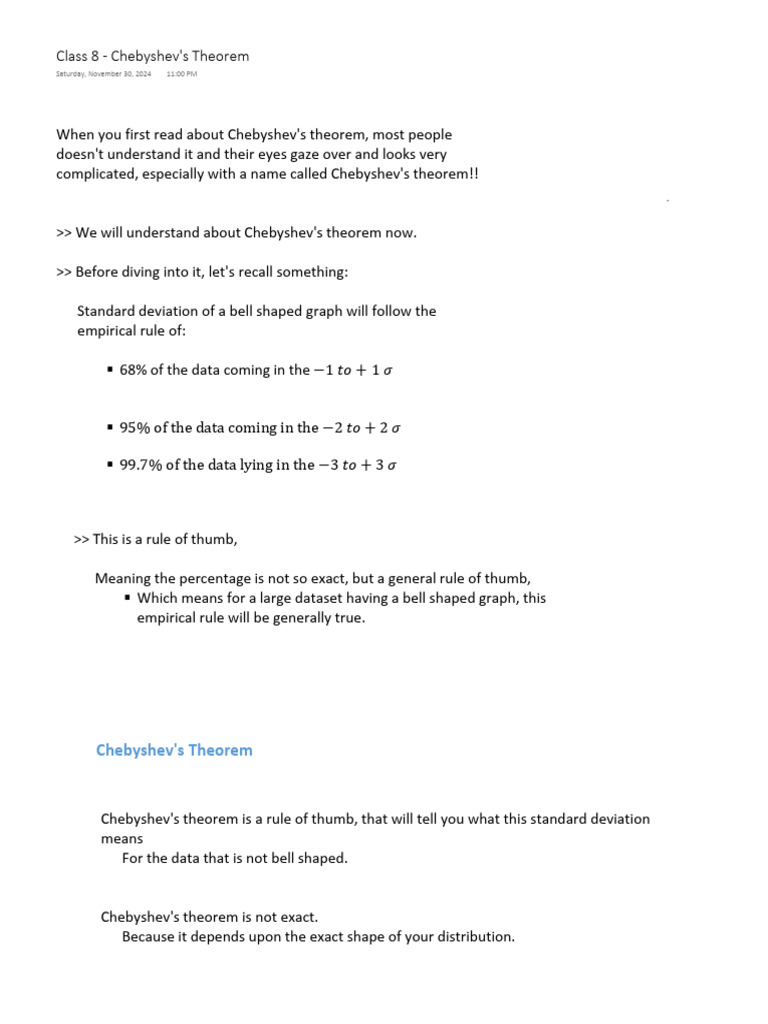 Class 8 - Chebyshev's Theorem | PDF | Standard Deviation | Statistics