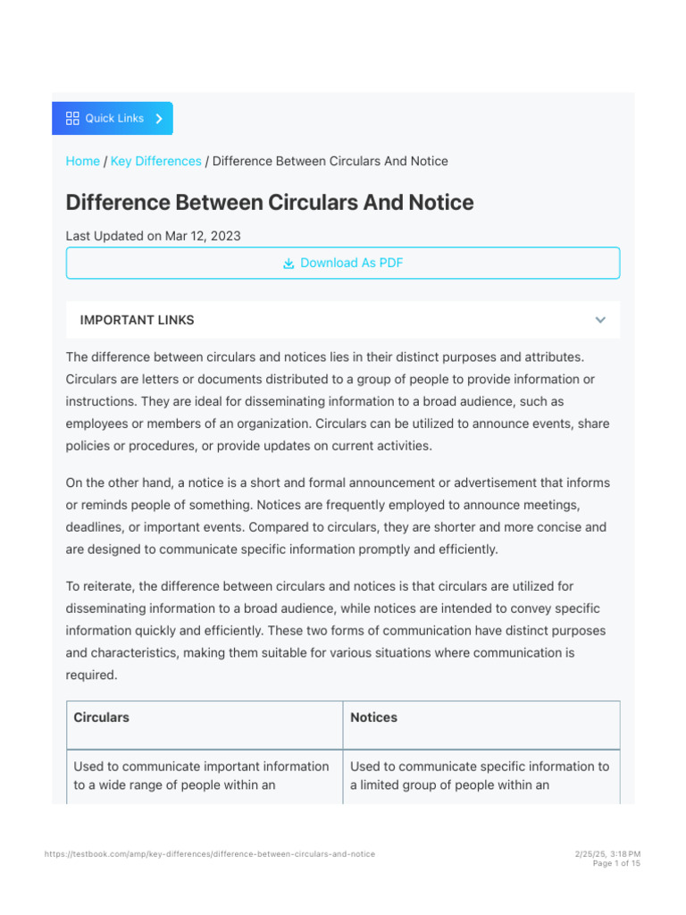 Difference Between Circulars and Notice - Know All The Differences | PDF | Information | Eviction