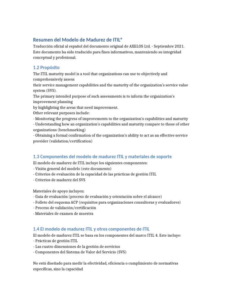 Resumen Modelo Madurez ITIL Completo | PDF | Itil