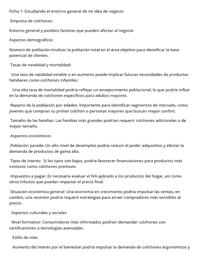 EIE Tarea - Ficha1 | PDF | Colchón | Los consumidores