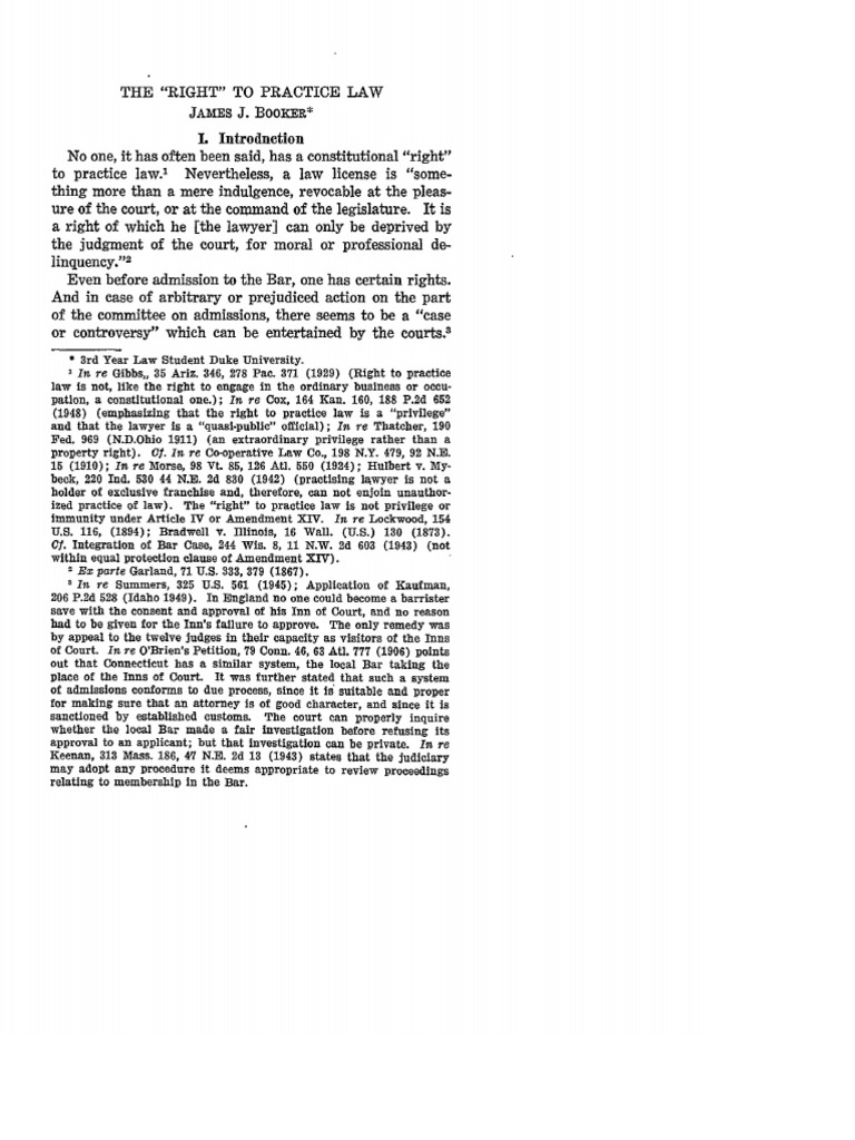 James J Booker - The Right To Practice Law | PDF