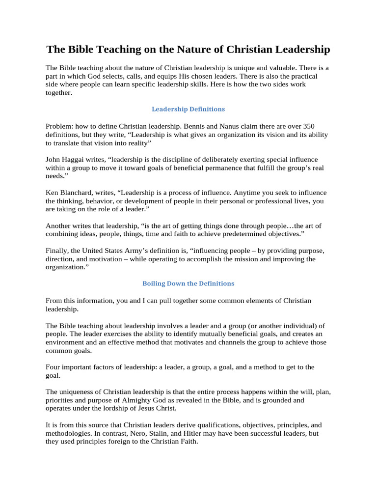 The Bible Teaching On The Nature of Christian Leadership | PDF ...