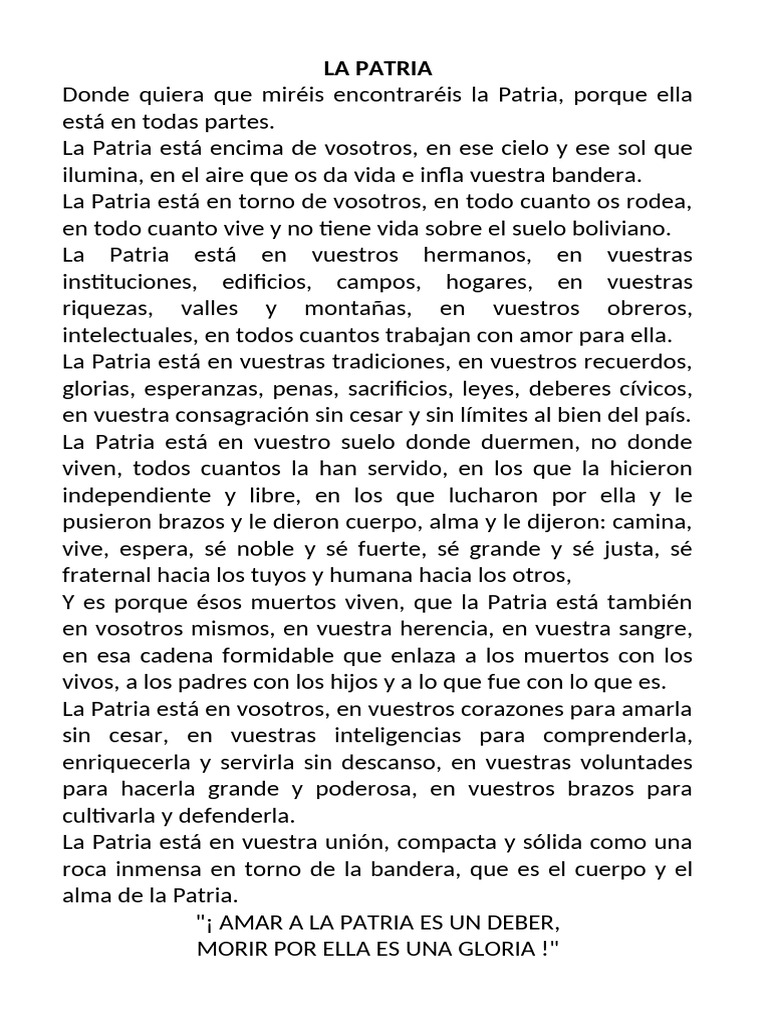 La Patria: Amor y Deber Cívico | PDF