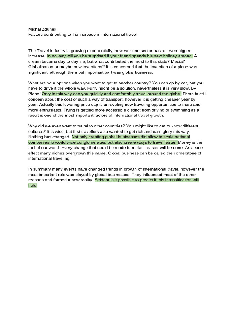 Factors Driving International Travel Growth | PDF