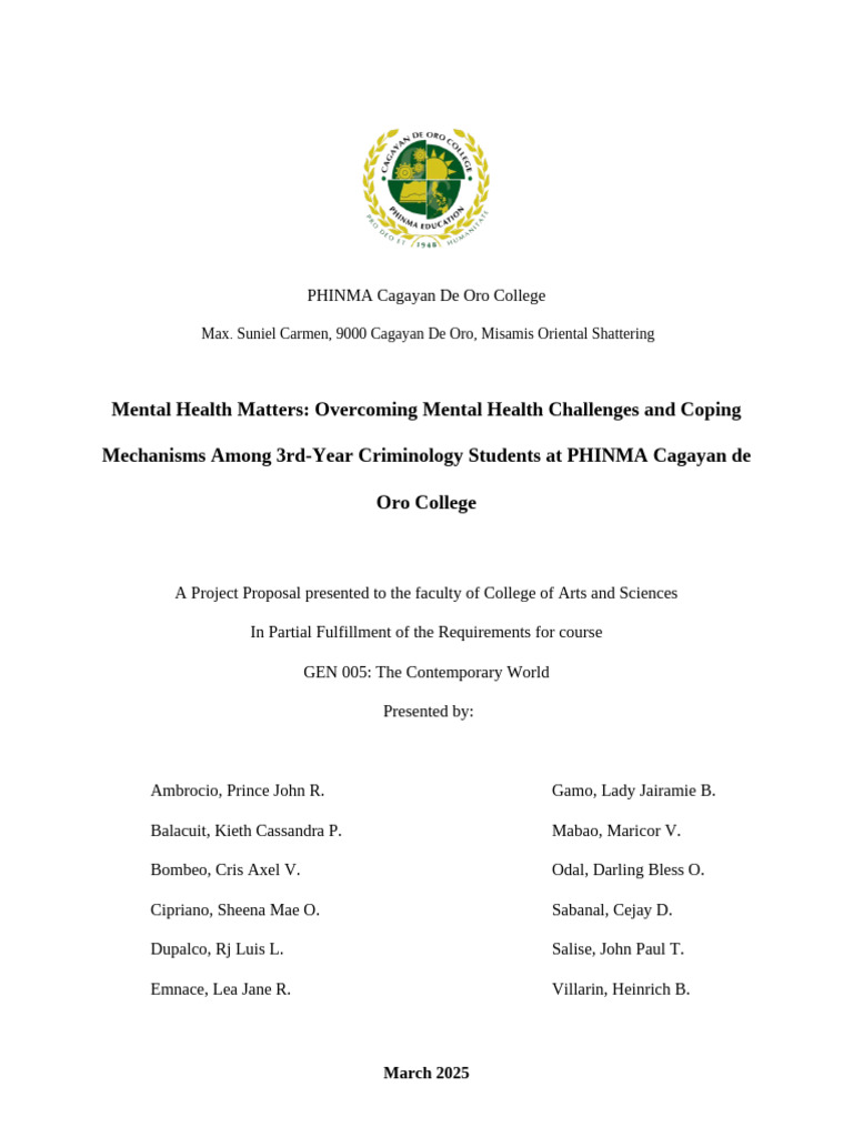 Group 2 Gen 005 Project Proposal | PDF | Psychological Resilience ...