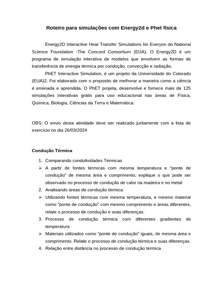 Roteiro para simulações com Energy2d e Phet física (1) (1) | PDF ...