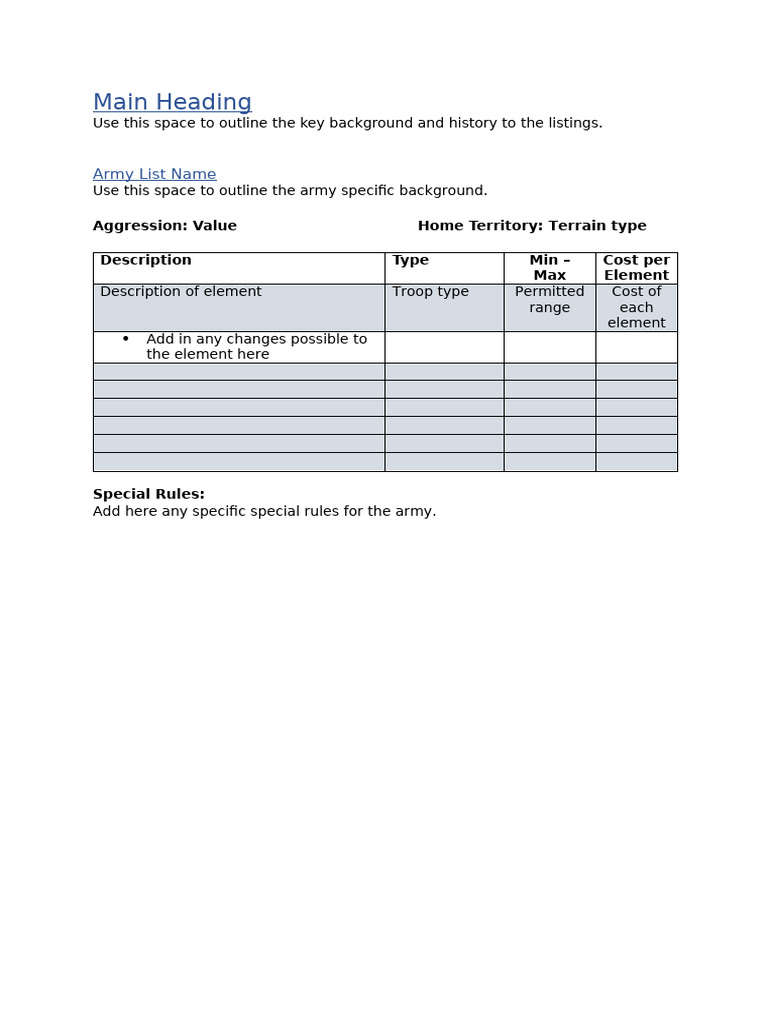 Army List Template | PDF