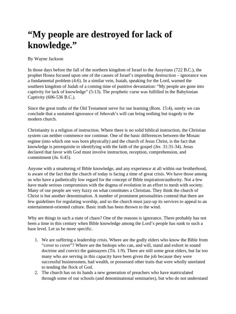 My People Are Destroyed For Lack of Knowledge | PDF | Bible | Elder ...