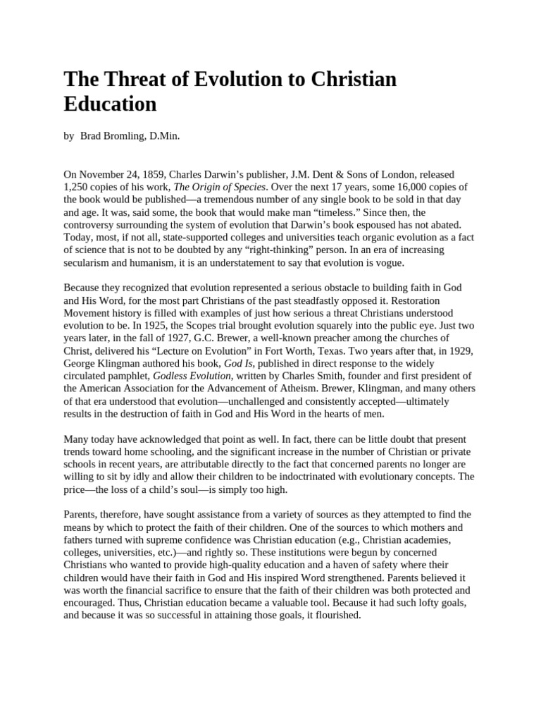 Evolution's Impact on Christian Education | PDF | Faith | Bible