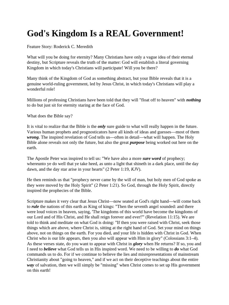 Gods Kingdom Is Real Government | PDF | Jesus | Revelation