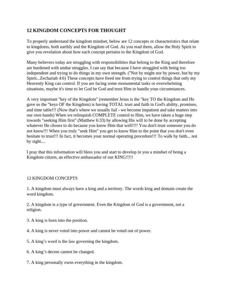 12 Kingdom Concepts For Thought | PDF | Kingship And Kingdom Of God | Faith