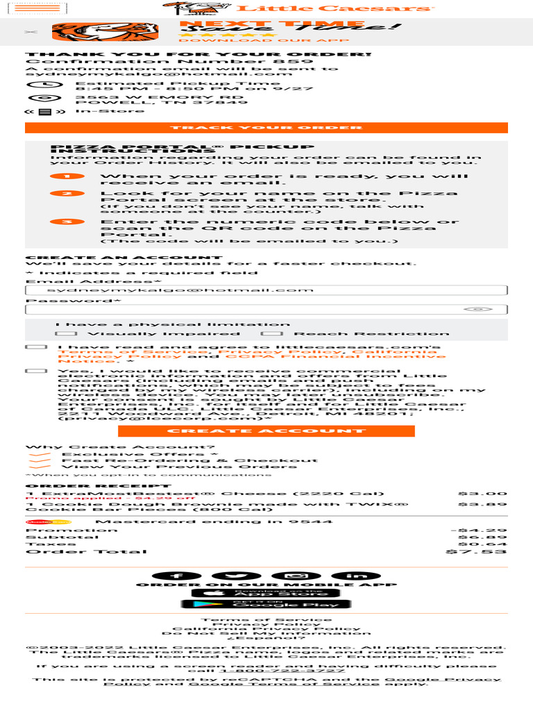 Little Caesars Order Confirmation Details | PDF | Point Of Sale | Computing