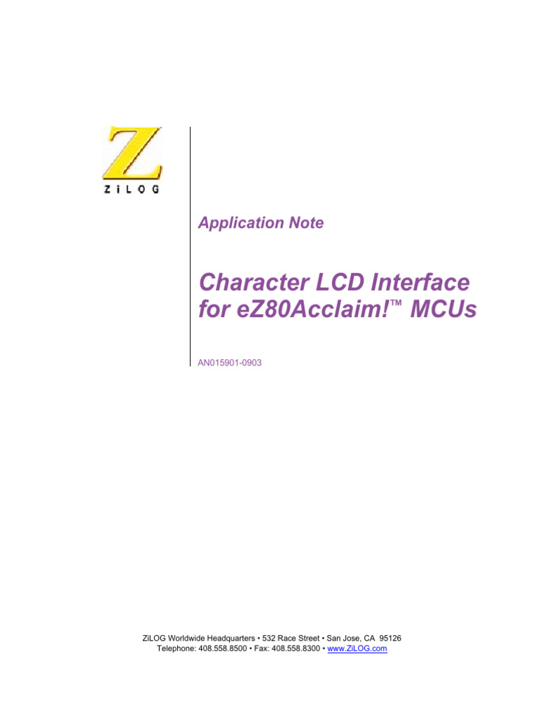 Zilog Character LCD Interface For eZ80Acclaim MCUs | PDF ...