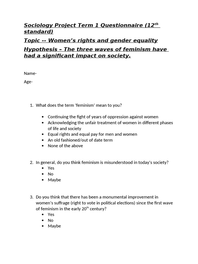 Feminism Sociology Questionnaire | PDF | Feminism | Gender Studies