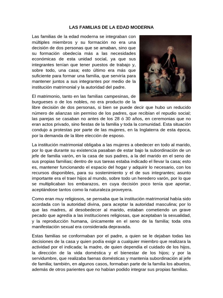 Familias en la Edad Moderna: Estructura y Roles | PDF | Familia ...