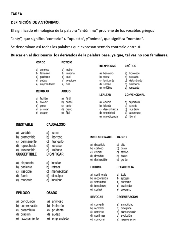 Definición de Antónimos y Ejemplos | PDF