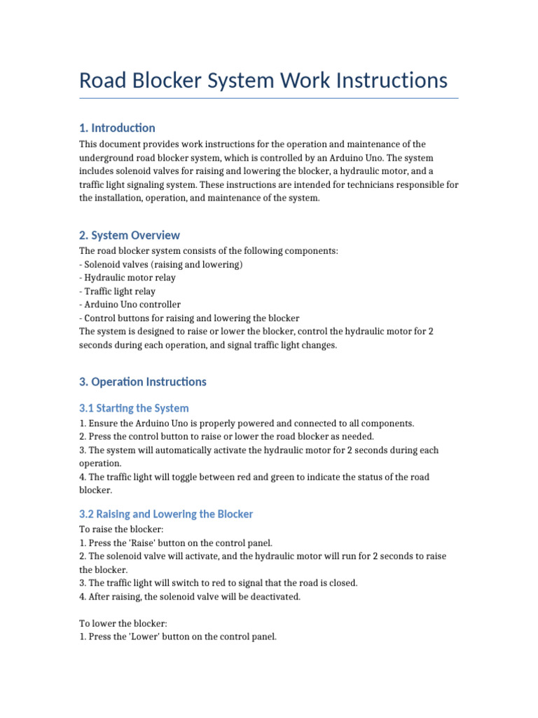 Road Blocker System Work Instructions | PDF | Traffic Light | Relay