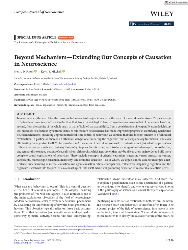 Eur J of Neuroscience - 2025 - Potter - Beyond Mechanism Extending Our ...