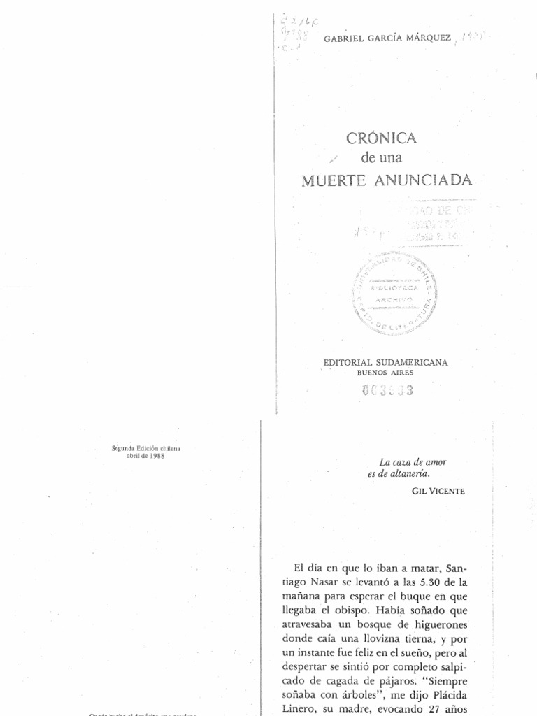 Cronicas de Una Muerte Anunciada 95 Paginas | PDF