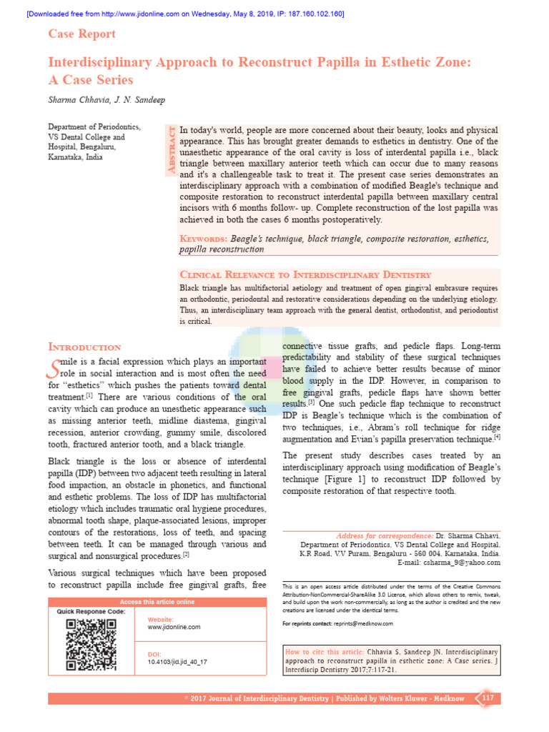 Interdisciplinary Approach To Reconstruct Papilla in Esthetic Zone. A Case Series | PDF ...