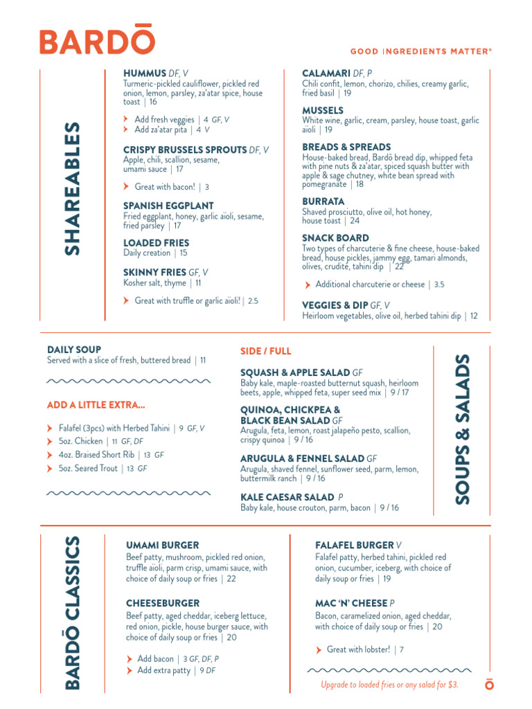 Bardo Restaurant Menu Overview | PDF | Pickling | Salad