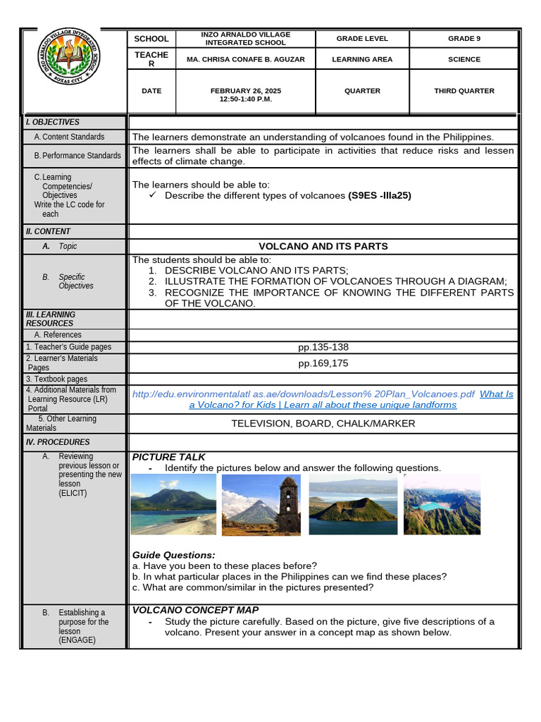 Lesson Plan in Science Cot | PDF | Volcano | Lava