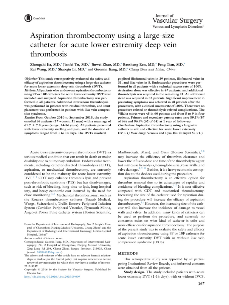 Large Catheter Thrombectomy for DVT | PDF | Vein | Interventional Radiology