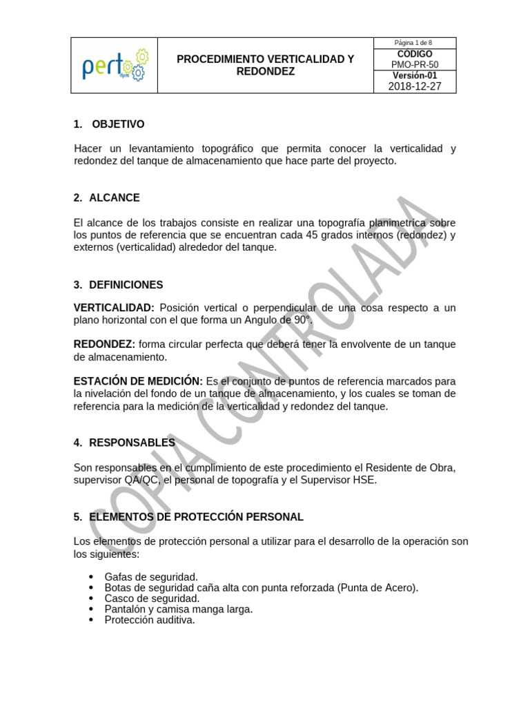 Pmo-Pr-50, Procedimiento Verticalidad y Redondez V1 | PDF | Topografía ...