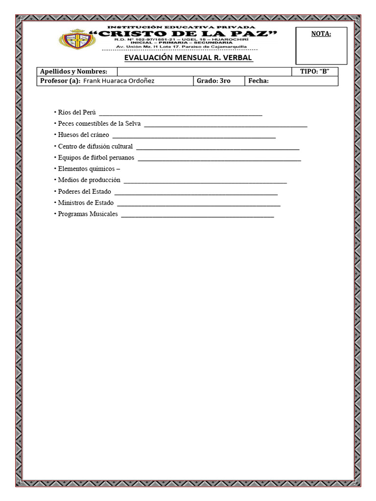 Examen de Raz Verbal B 3ro Sec | PDF