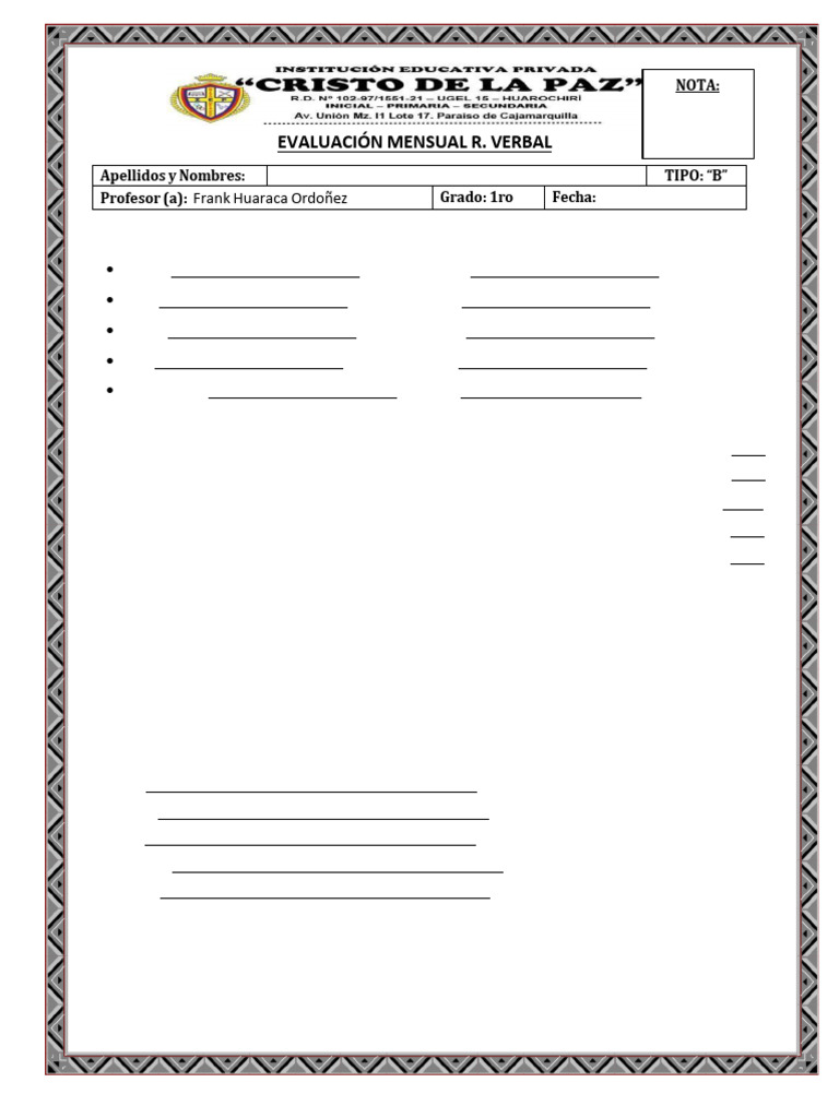 examen de raz verbal b 1ro sec | PDF