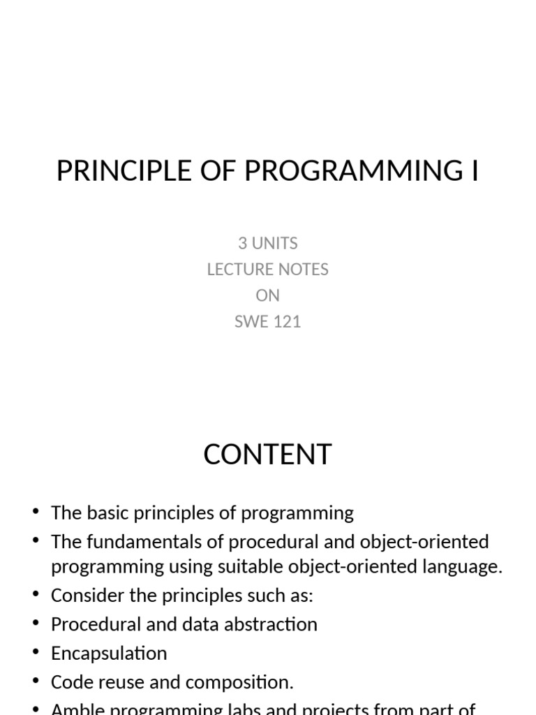 SWE 121 PRINCIPLE OF PROGRAMMING I | PDF | Scheme (Programming Language) | Functional Programming