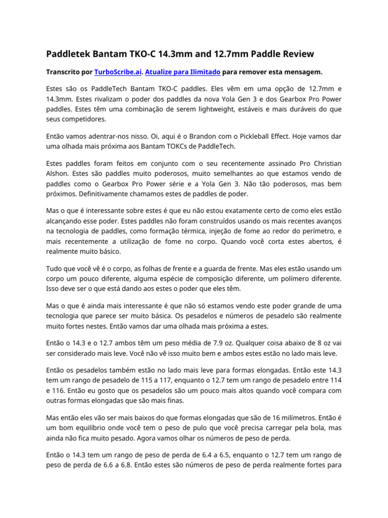 Paddletek Bantam TKO-C 14.3mm and 12.7mm Paddle Review | PDF