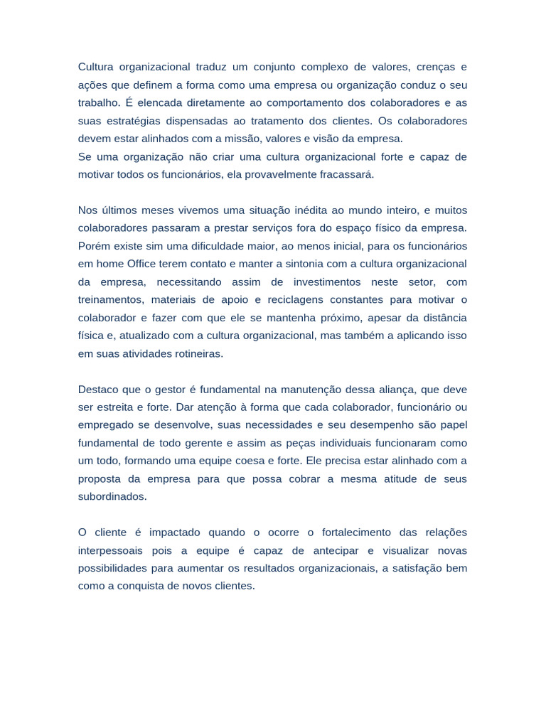 Cultura organizacional traduz um conjunto complexo de valores | PDF