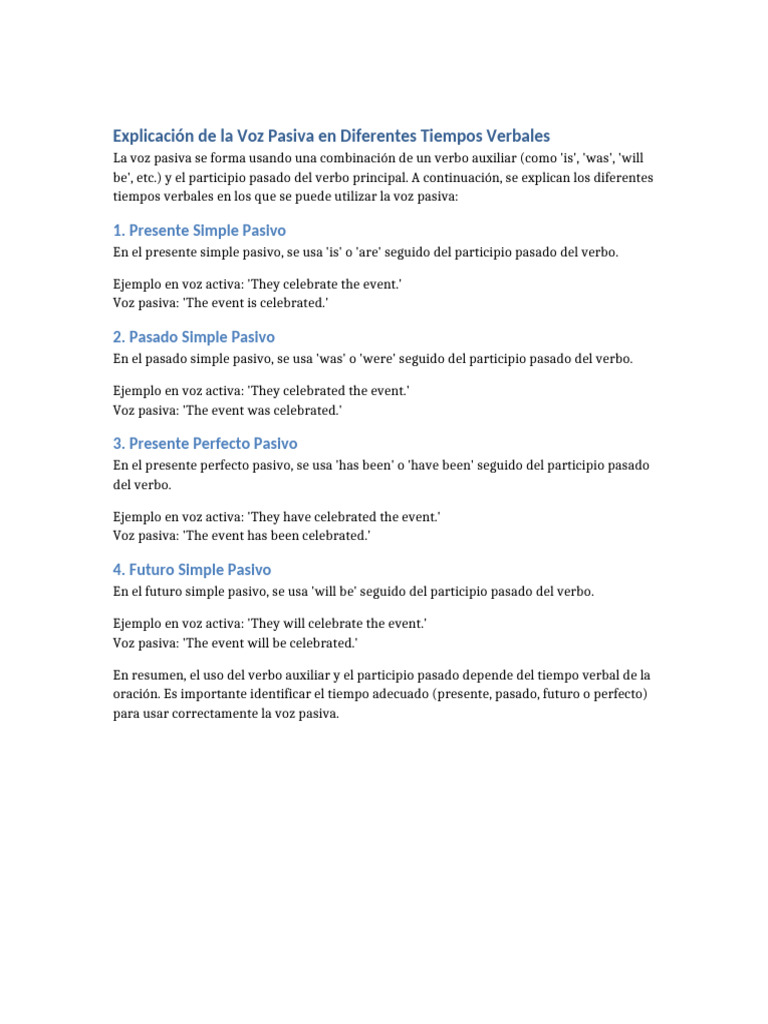 Explicacion Voz Pasiva | PDF
