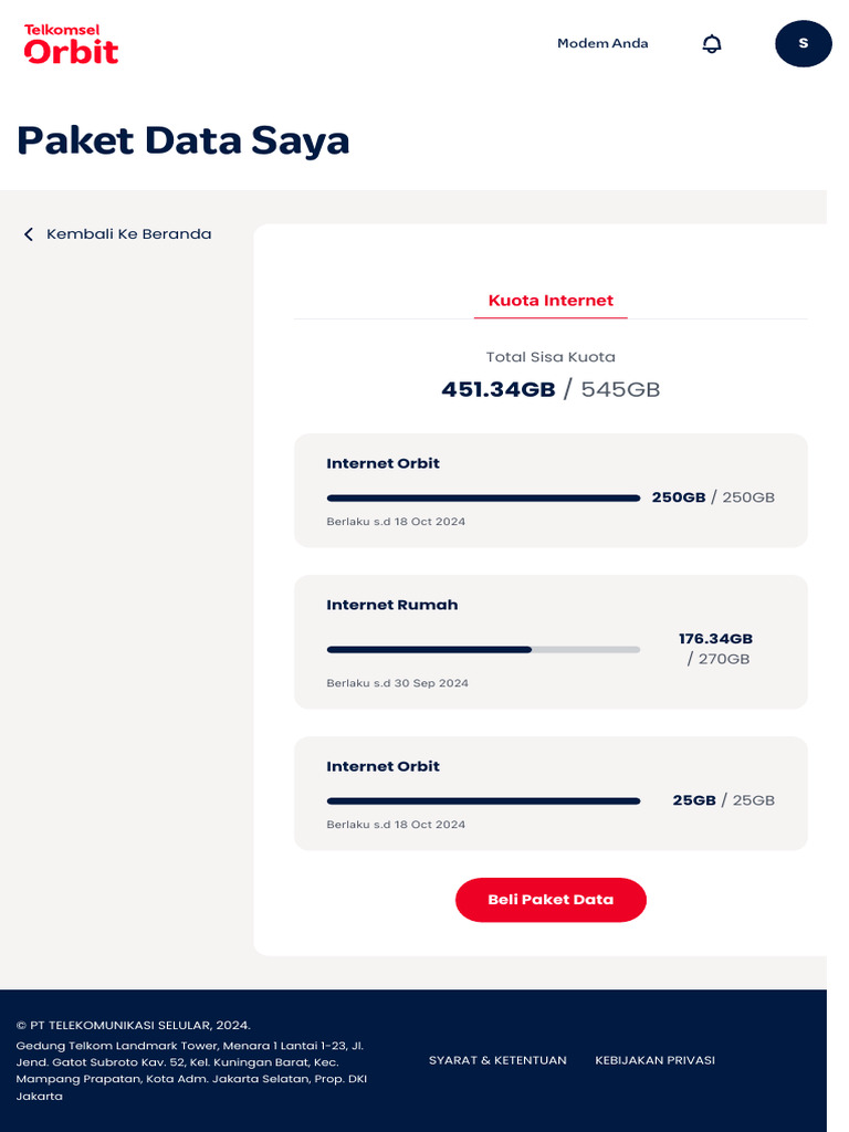 Detail Quota Telkomsel Orbit | PDF