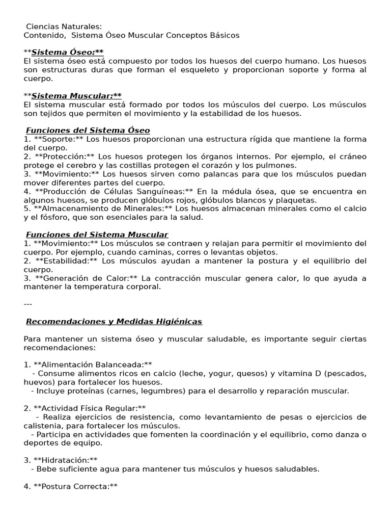 Sistema Óseo y Muscular: Funciones y Cuidados | PDF | Hueso | Músculo